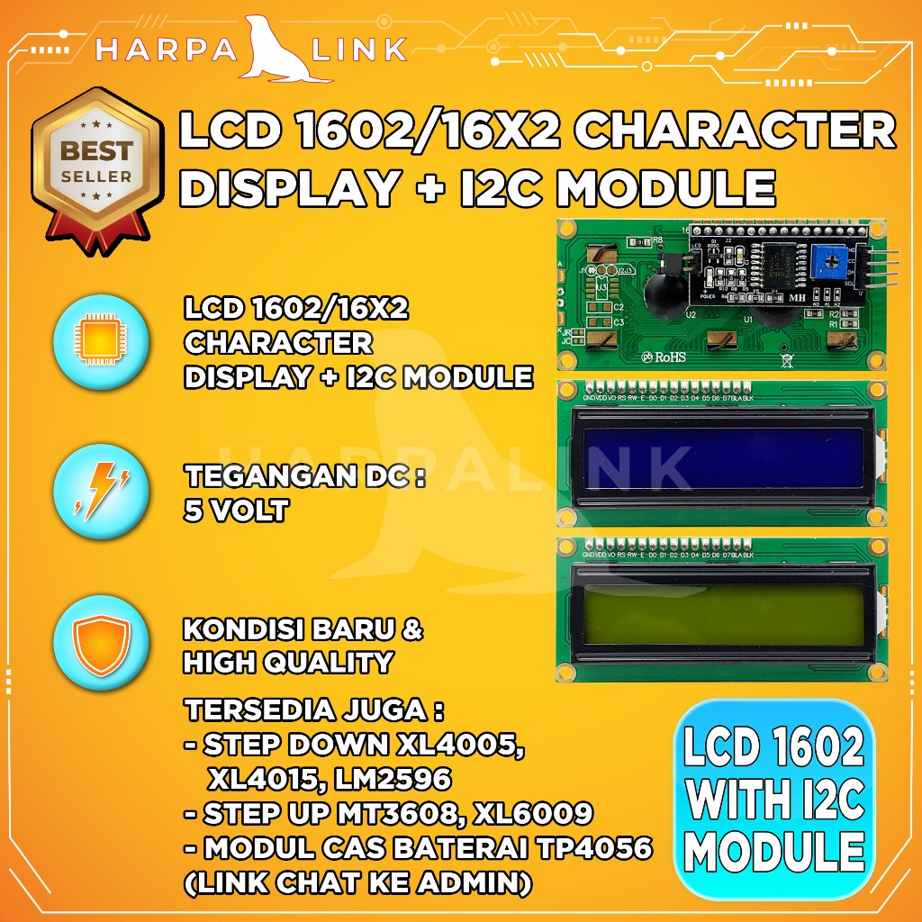 Jual LCD 1602 16x2 Character Green Backlight + I2C Serial Interface ...