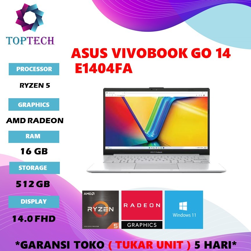 Jual LAPTOP ASUS VIVOBOOK GO 14 E1404FA RYZEN 5 7520 RAM 16GB SSD 512GB ...