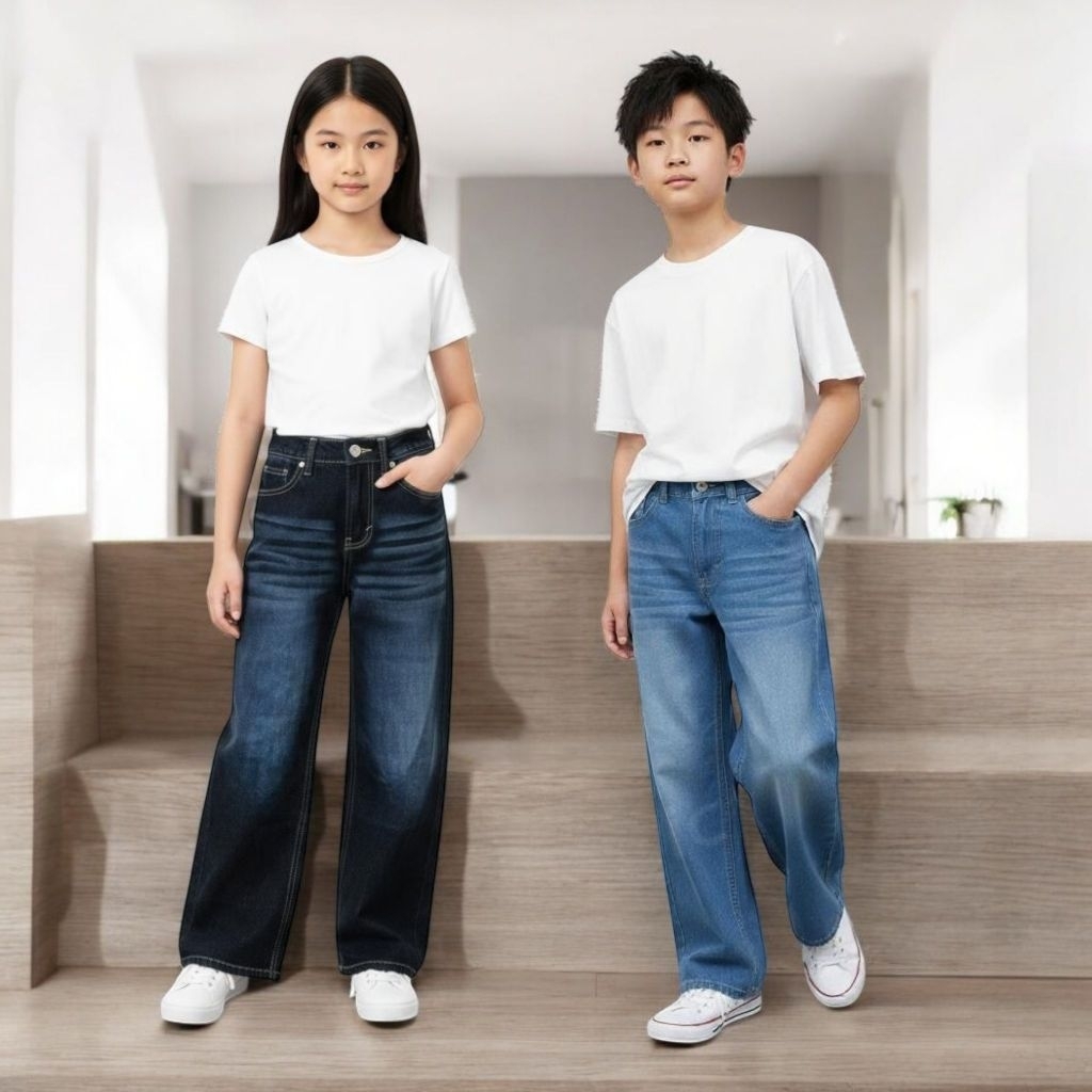 Jual Celana skena jeans anak laki laki dan perempuan usia 8-14 Tahun Unisex Baggy Jeans Loose ...