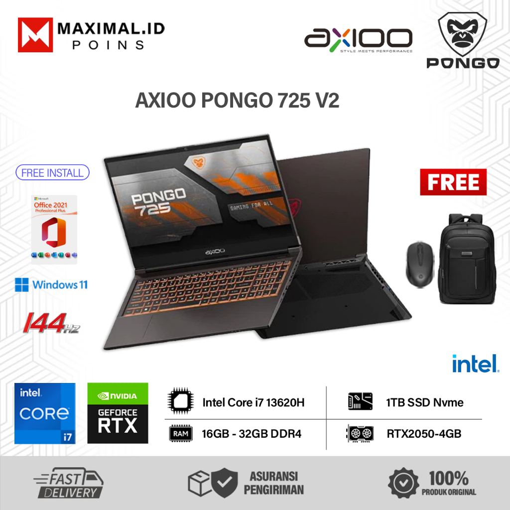 Jual Laptop AXIOO PONGO 725 V2 Intel I7 13620H Ram 32GB 1T SSD RTX2050 ...