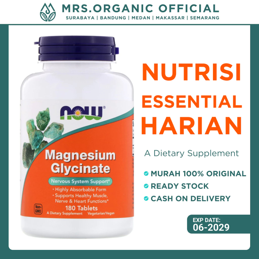 Jual Vitamin NOW Magnesium Glycinate 180 Tablets - Suplemen Syaraf Otot ...