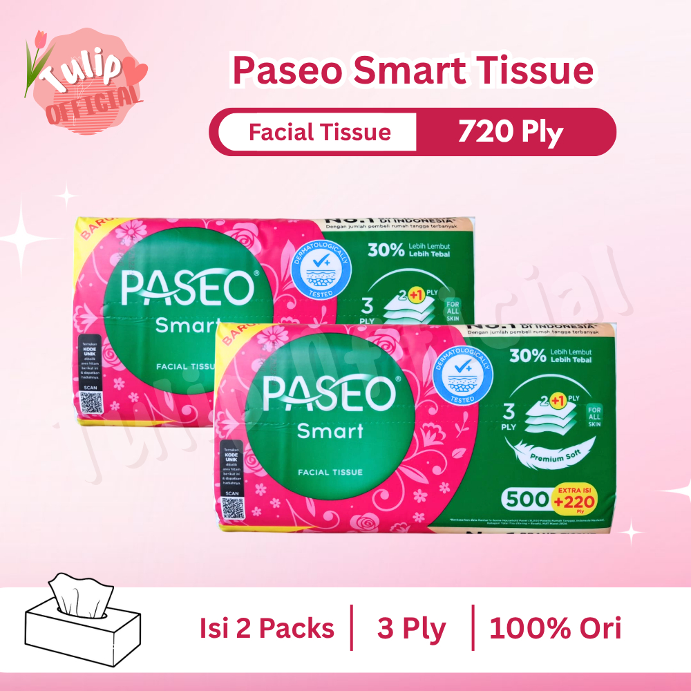 Jual PAKET 2 Packs PASEO Smart Facial Tissue 720 Ply | OBA-FREE | Soft ...