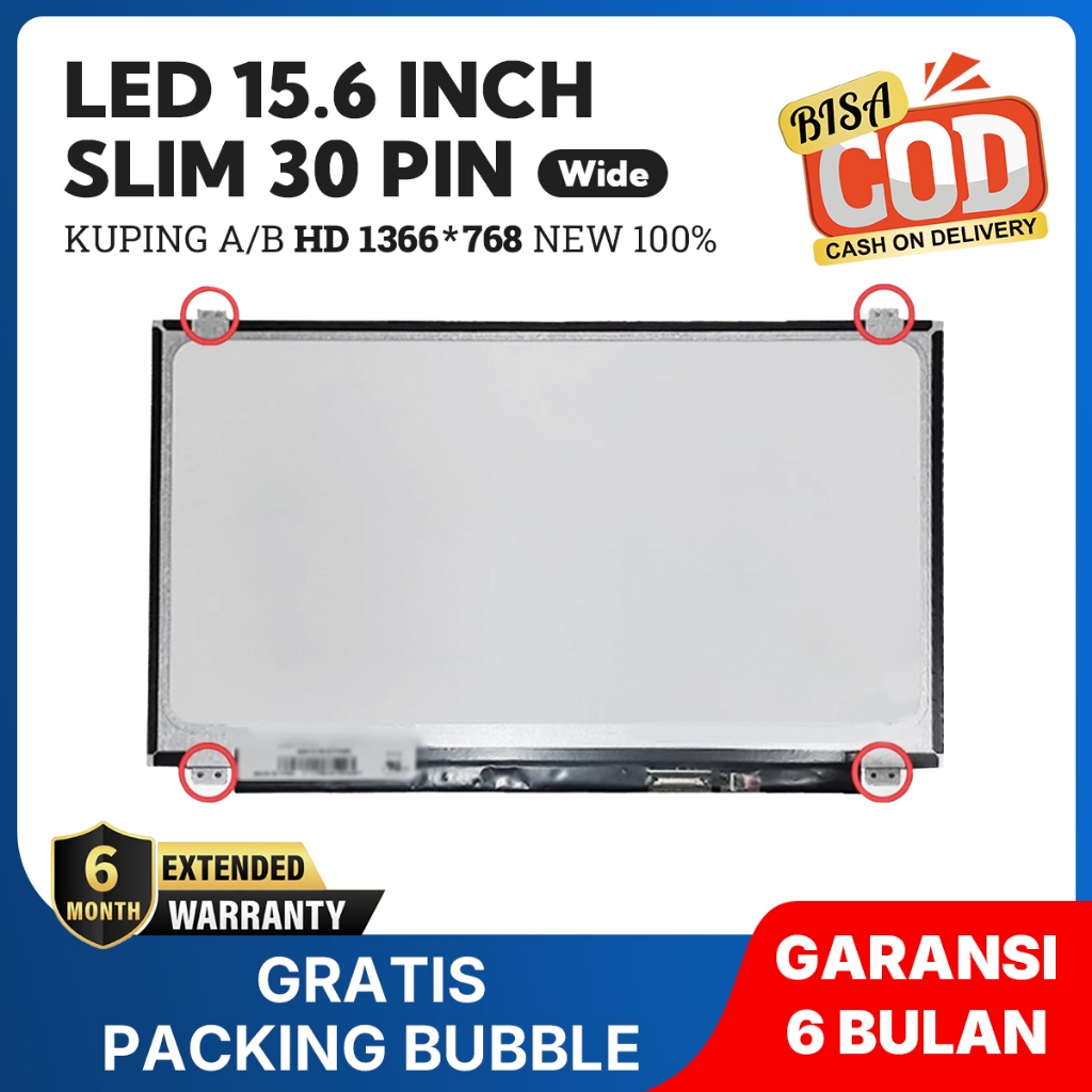 Jual [Garansi 6B] Layar Laptop 15.6 Inci Slim LCD LED, 30 Pin Kuping Atas Bawah, Resolusi HD ...
