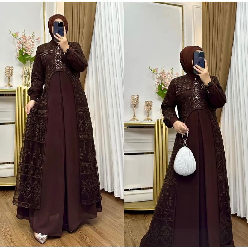Jual Baju dress wanita Coklat mahogany Model terbaru 2025 Ardella Maxi ...