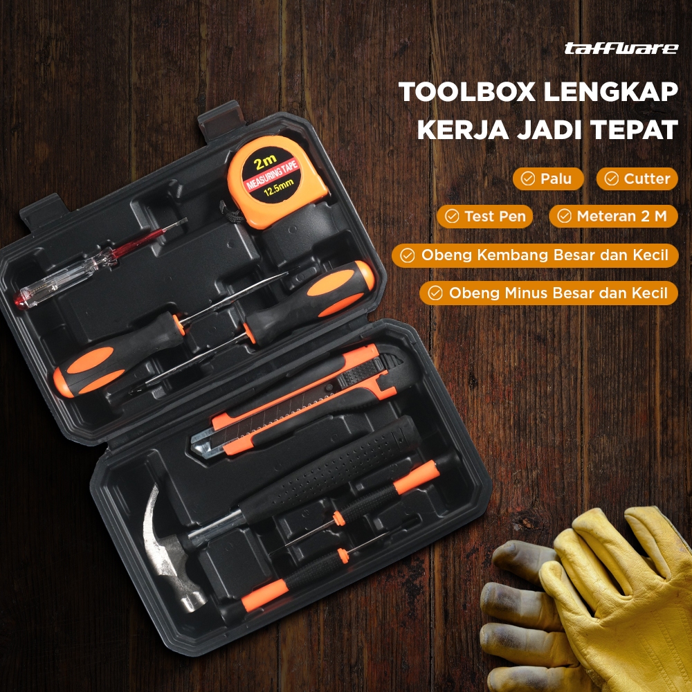 Jual Set Perkakas Pertukangan Tang Palu Obeng Cutter Meteran 8in1 Tool ...