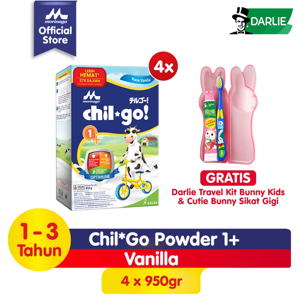 Jual Chil Go Powder 1+ 950g x4 Free DARLIE Travel Kit Bunny Kids ...