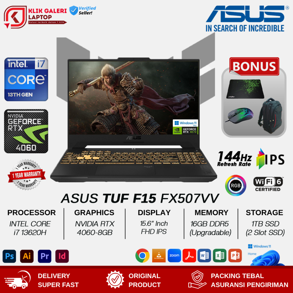 Jual ASUS TUF F15 FX507VV INTEL I7 13620H RTX4060-8GB 32GB DDR5 2TB 15. ...