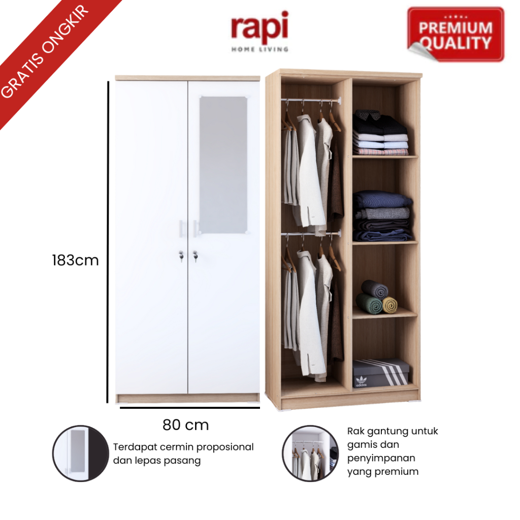 Jual RAPI Lemari Baju 2 Pintu / Lemari Gaya Minimalist / Lemari 2 Pintu ...