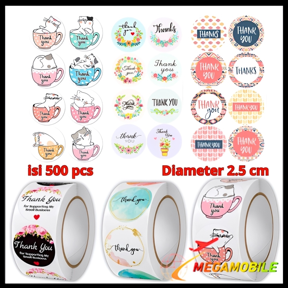 Jual MM - Sticker Thank You Roll Isi 500 Pcs Stiker Terima Kasih Warna ...
