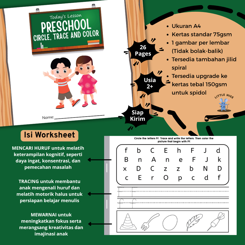 Jual Worksheet Anak PAUD TK Preschool Seri Alfabet Circle, Trace, and ...