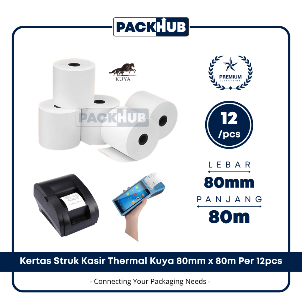 Jual [PACKHUB] Kertas Struk Kasir Thermal Kuya 80mm x 80m Per 12pcs ...