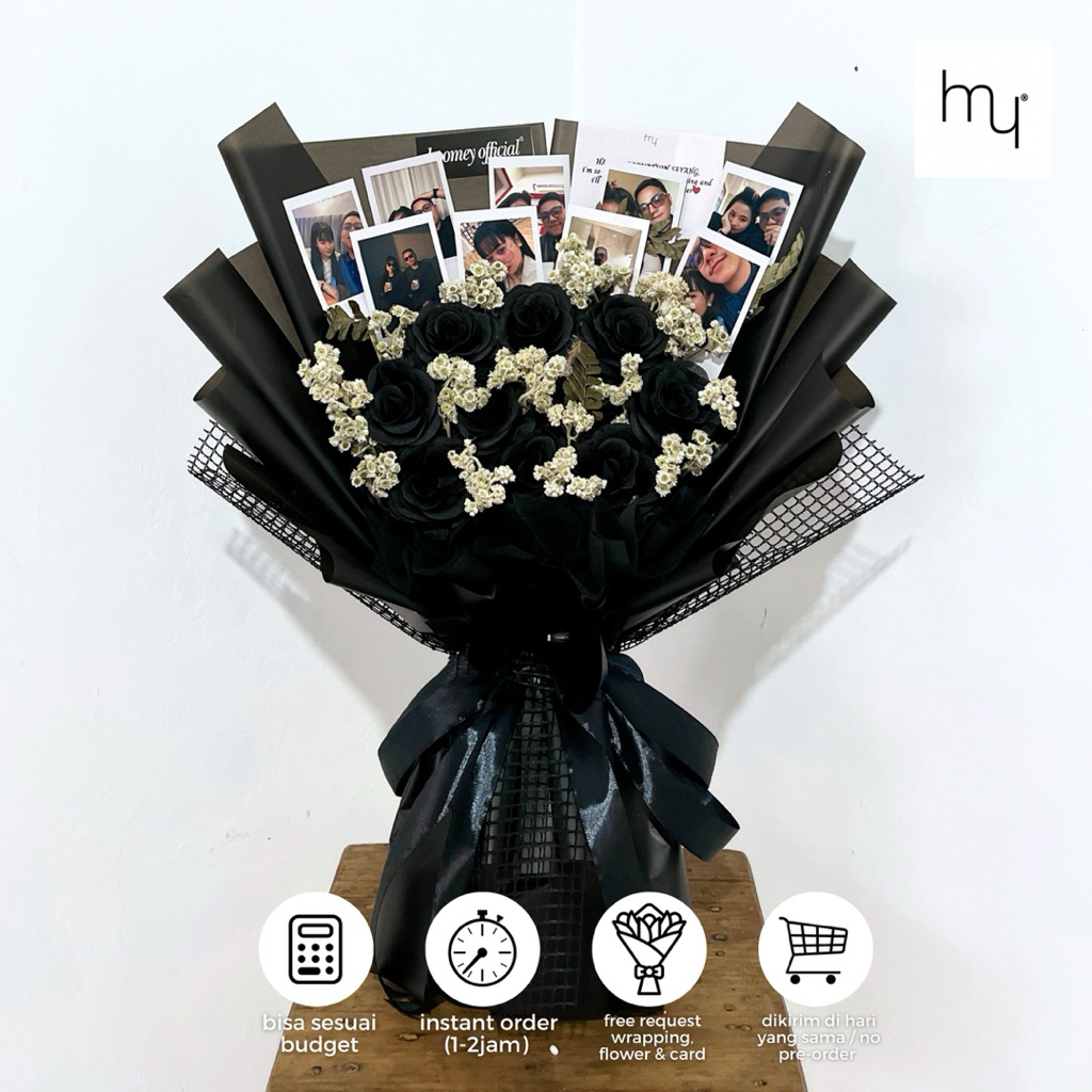 Jual HOOMEY - Buket Bunga Mawar Hitam Mamba 9 Polaroid | Buket Kado ...