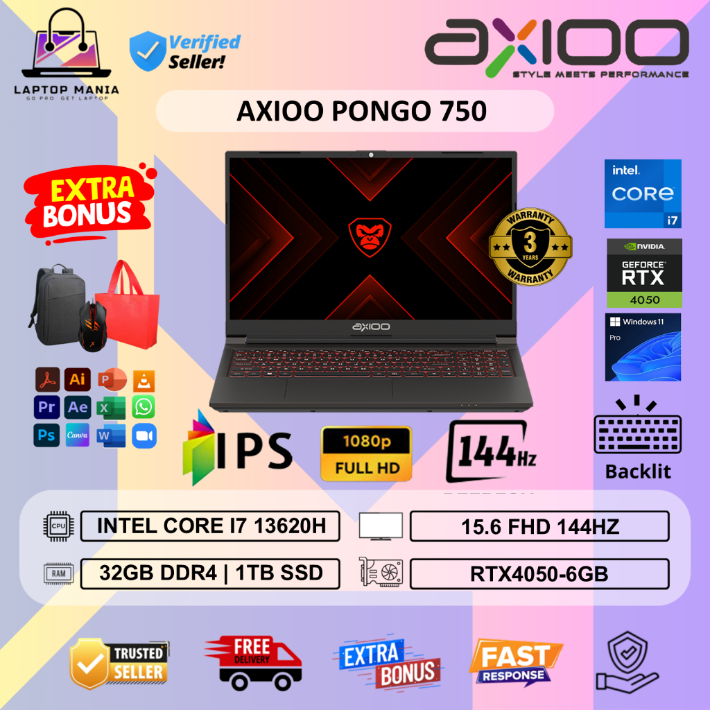 Jual Axioo Pongo 750 i7 13620H RTX 4050 Ram 32GB SSD 1TB 15.6 inch FHD ...