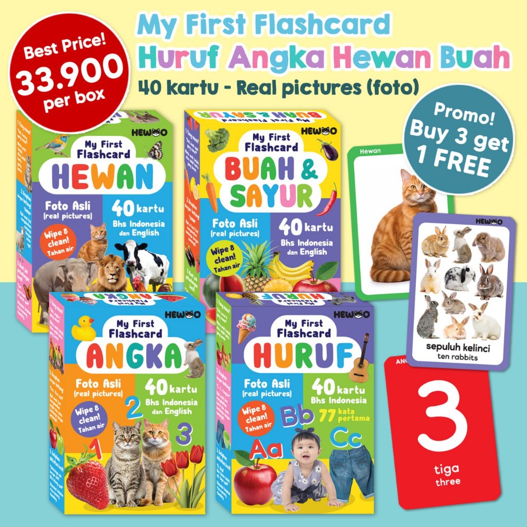 Jual Buy 3 Get 1 Free! My First Flashcard Hewan, Buah Sayur, Huruf ...