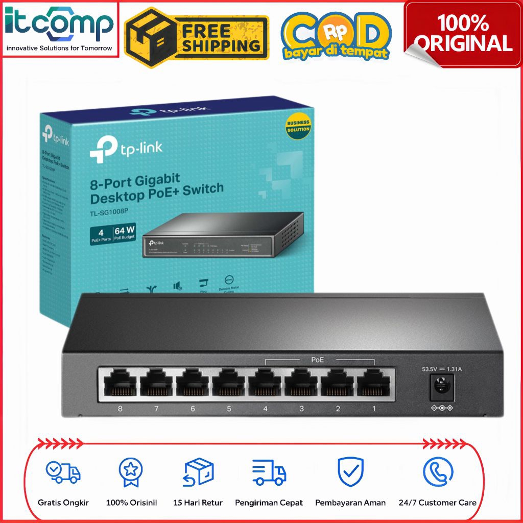Jual TP-Link TL-SG1008P 4 Port PoE+ 64W + 4 Port Gigabit High Power ...