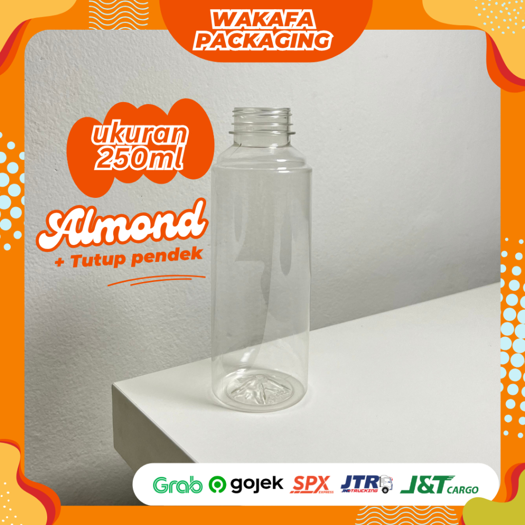 Jual Botol Almond Plastik 250ml (100pcs) - Short Neck Tutup Pendek ...