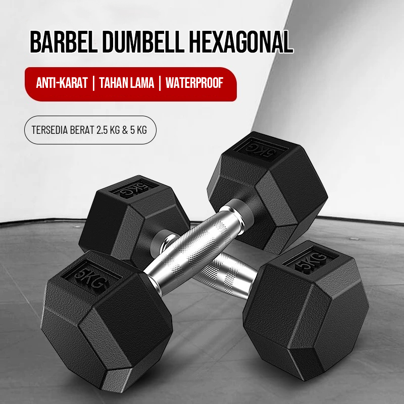 Jual Dumbell Barbel Hexagonal High-Quality Rubber Dumbbell Anti slip ...