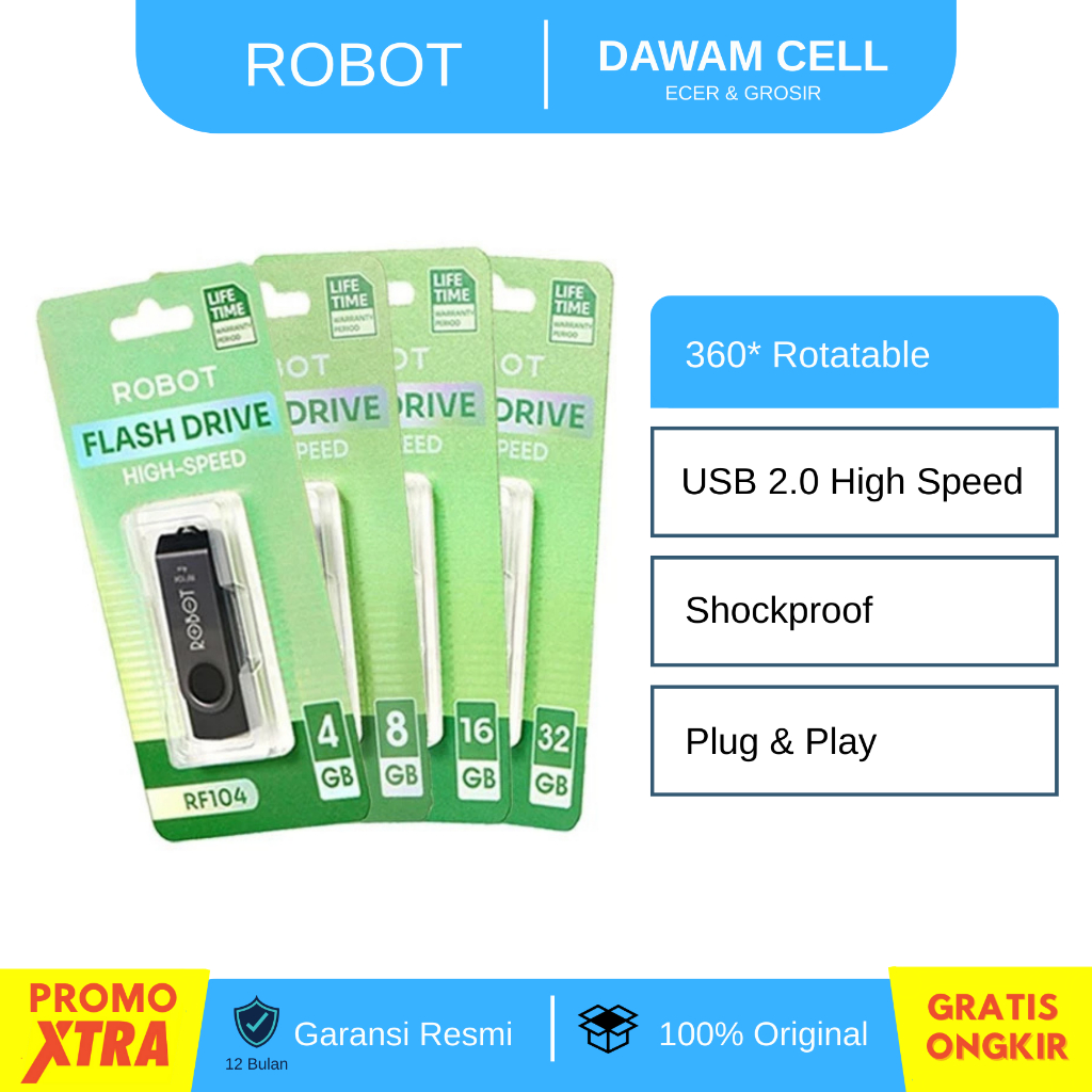 Jual ROBOT Flashdisk lipat Real Capacity Dustproof Plug and Play ...