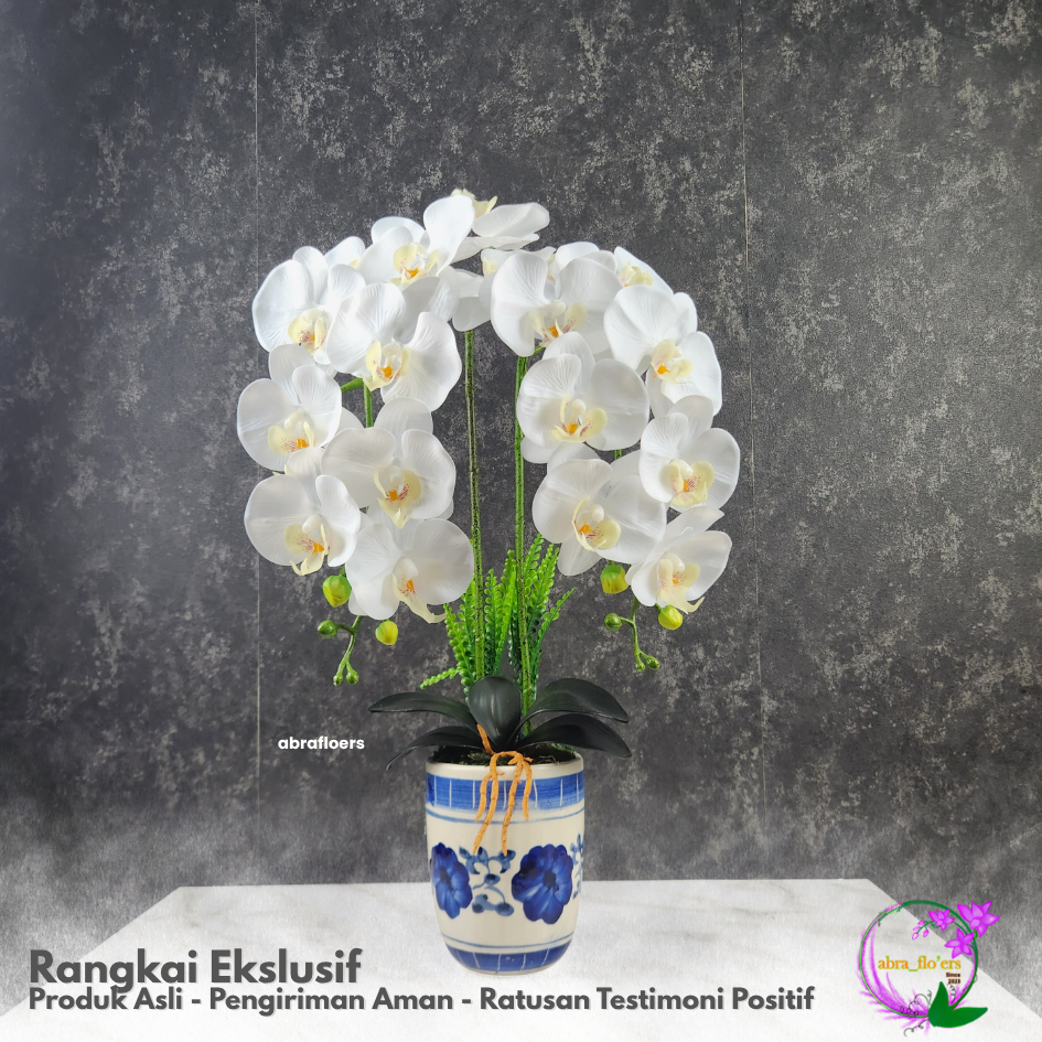 Jual Artificial Plant - Anggrek Lateks Premium Putih - 2 Tangkai - Pot ...