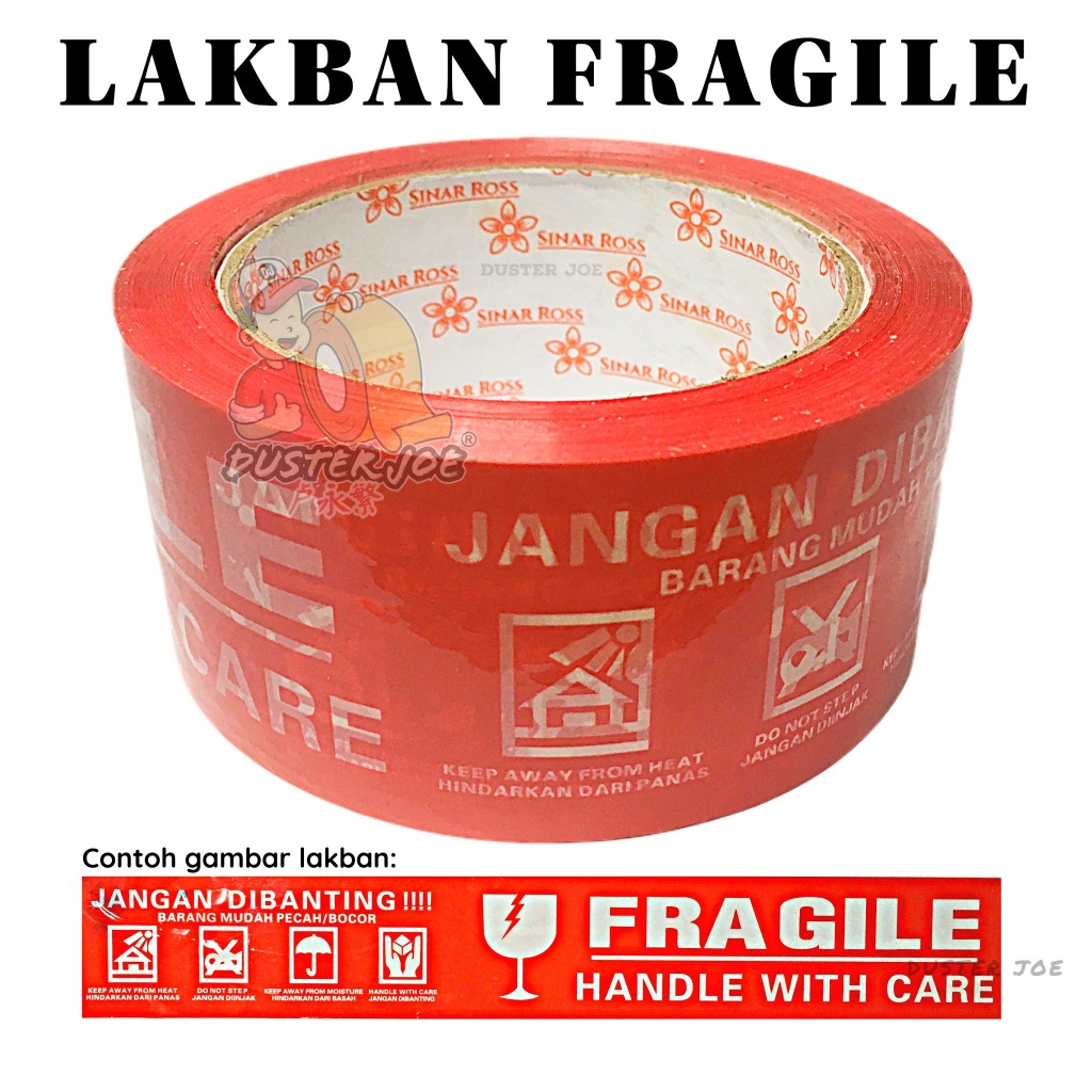 Jual Lakban Fragile Merah 2 inch 48mm 100 Yard Sinar Ross PER 1 ROL ...
