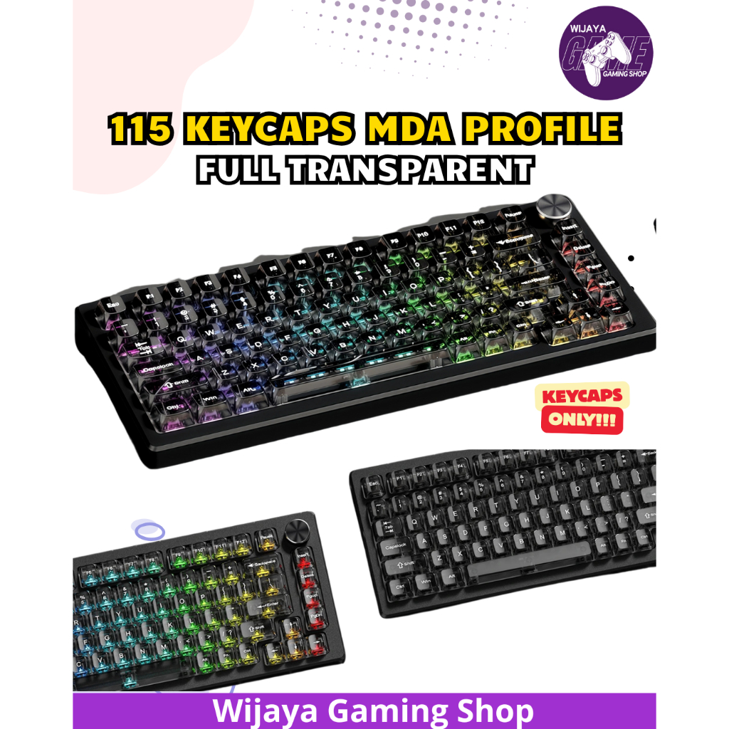 Jual 115 Keycaps MDA Fog Full Transparent UV Printing Clear Crystal For ...