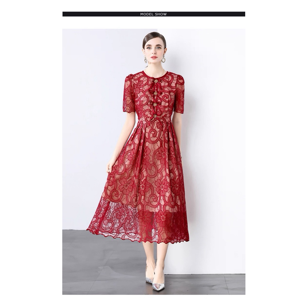 Jual Dress Mewah Wanita Bordir Bunga 2025, Lengan Puff, Renda, Pinggang ...