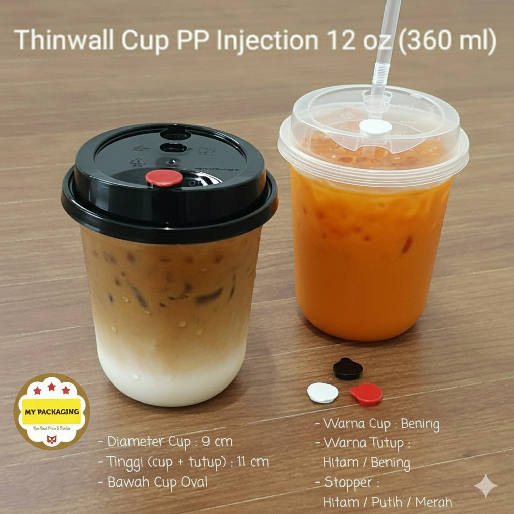 Jual PP Cup Injection 12Oz 380ml + Tutup / Gelas Plastik Reusable BPA Free Halal Premium ...