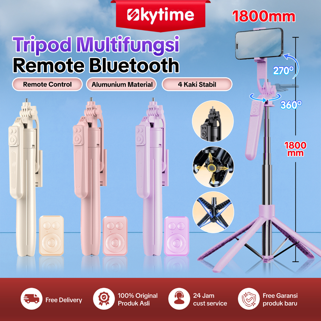 Jual Skytime 180CM Selfie Stick Bluetooth Tongsis Tripod 4in1 LED Lamp ...