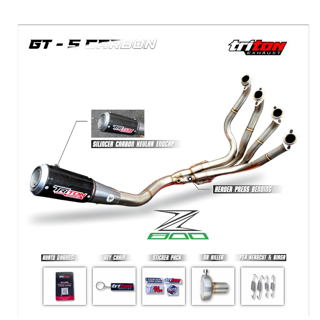 Jual knalpot kawasaki Z800 full system Triton type GT-5 ull carbon ...