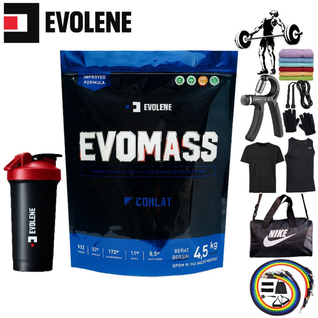 Jual Evolene - Evomass 10lbs/4.5kg Mass Gainer Menambah Berat Badan & Massa otot | Shopee Indonesia