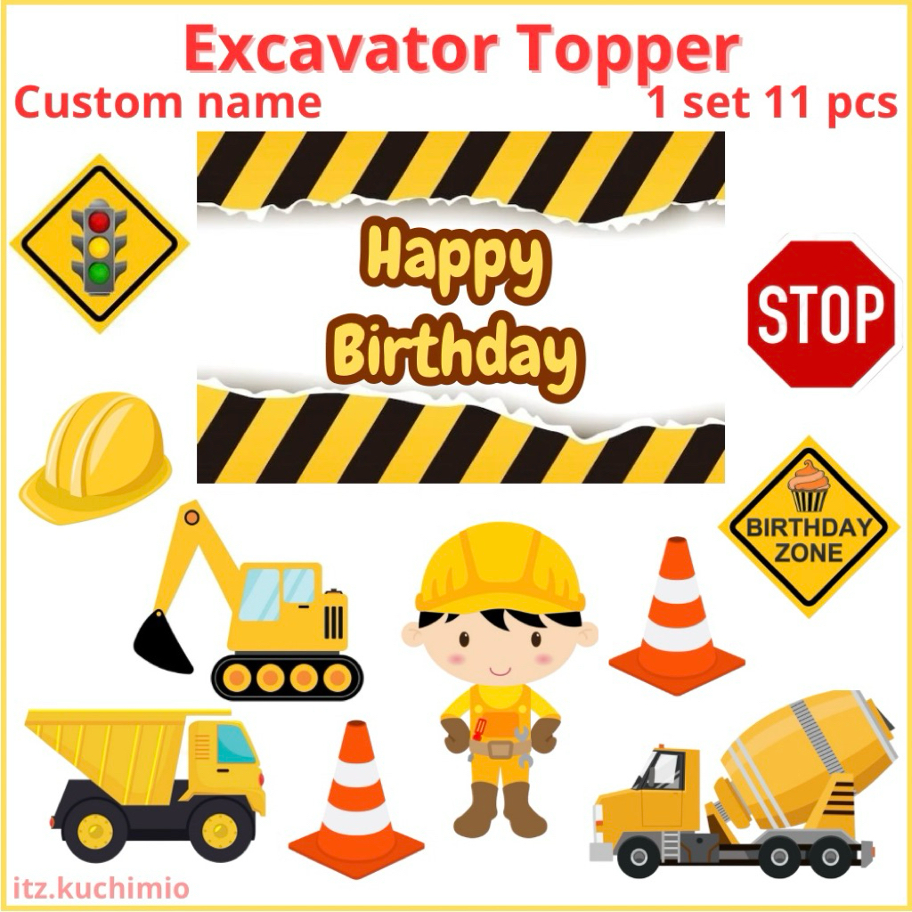 Jual Custom topper kue Kuchimio Topper Set 11 pcs Excavator birthday ...