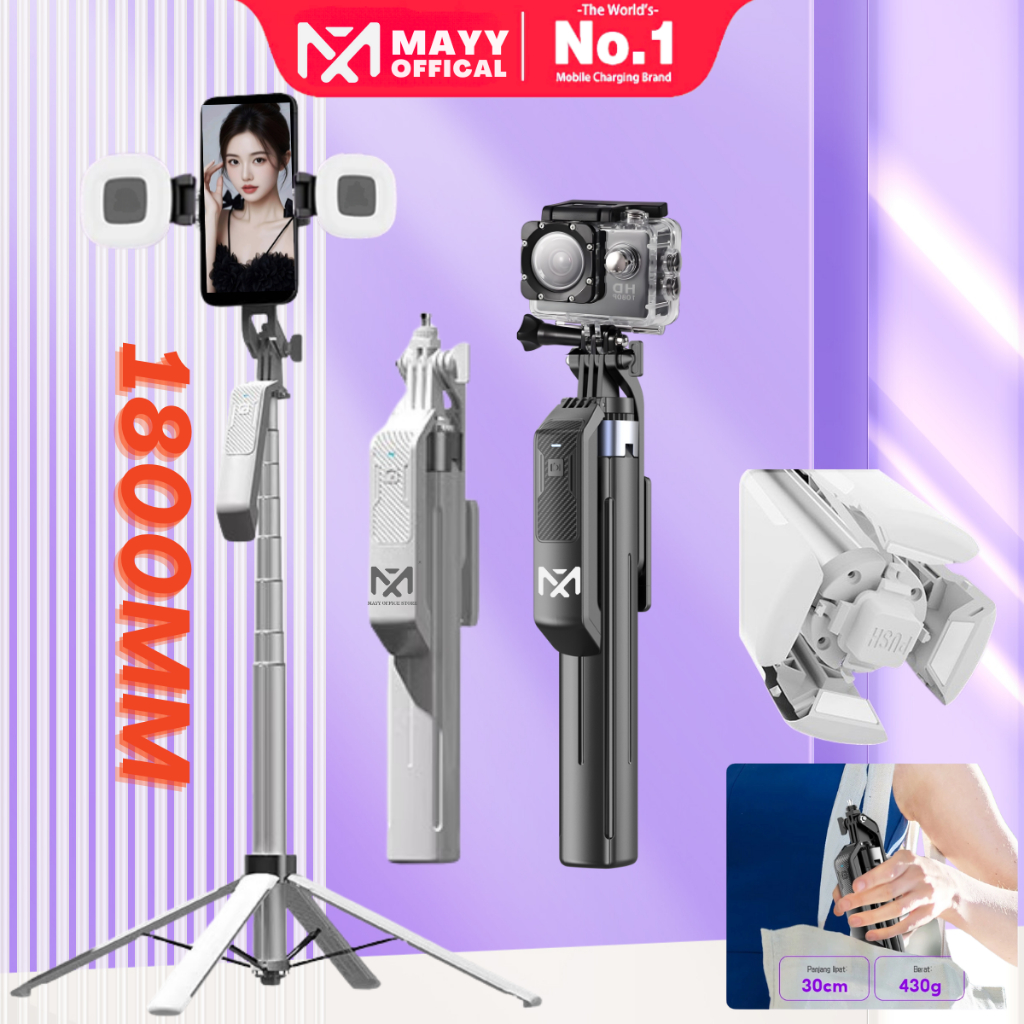 Jual MAYY P19 Tongsis Tripod Bluetooth 1.8m Fill light Tongsis Tripod ...