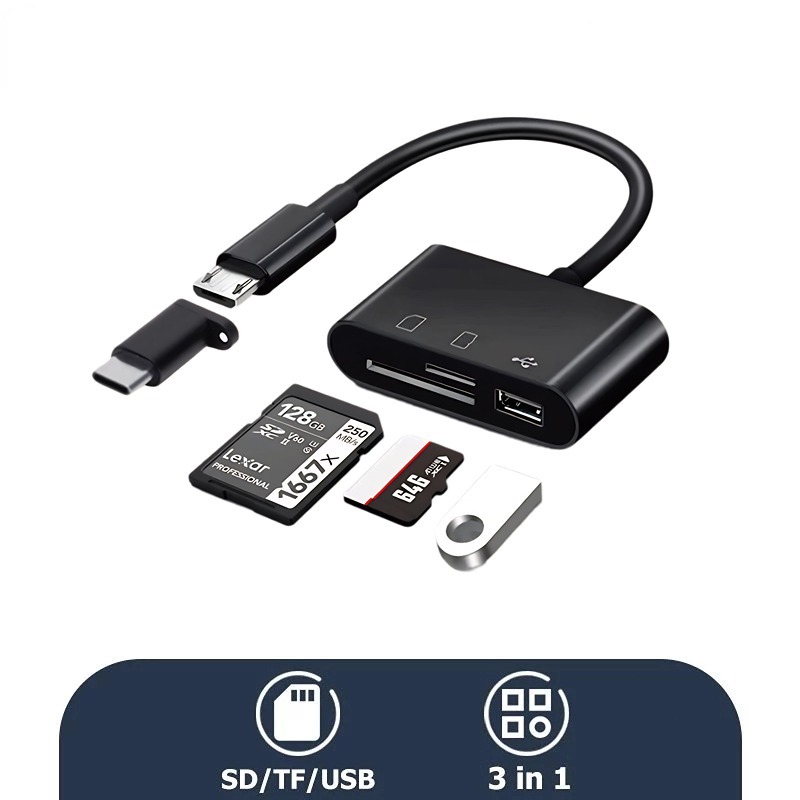 Jual Card Reader 3 in 1 OTG Type-C Micro SD/TF Flash Drive Card Reader ...