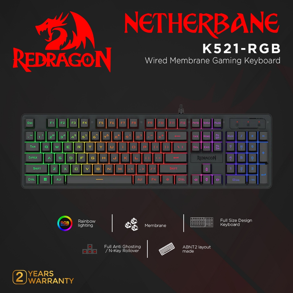 Jual Redragon Wired Membrane Gaming Keyboard RGB NETHERBANE - K521-RGB ...