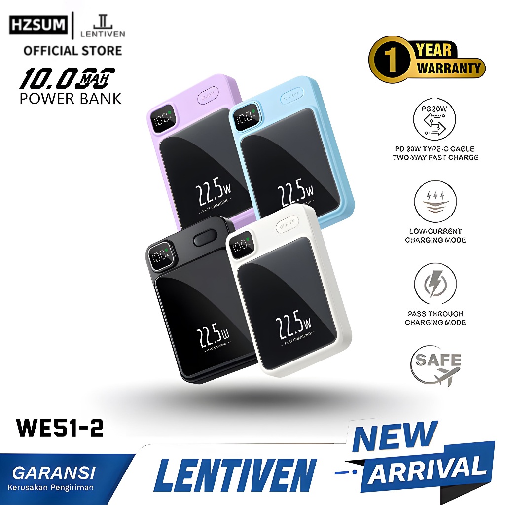 Jual HZSUM LENTIVEN Powerbank Wireless 10000mah Mini Charger Magnetic ...