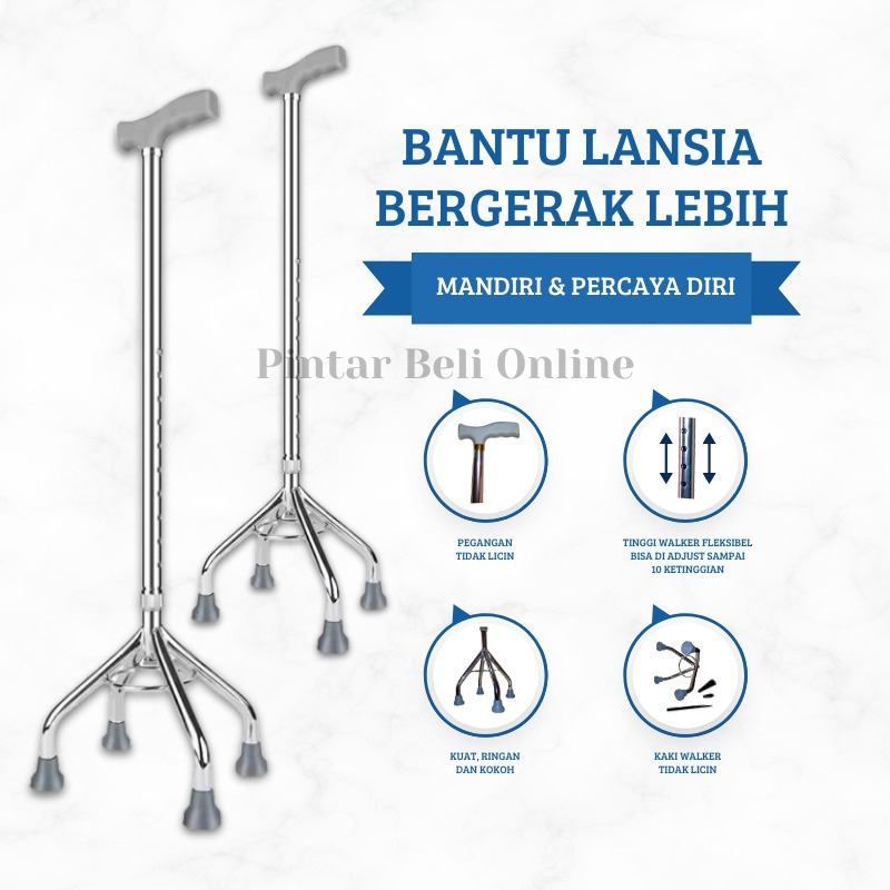 Jual Tongkat Jalan 4 Kaki (dengan ring)/Alat Bantu Jalan/Tongkat Jalan ...