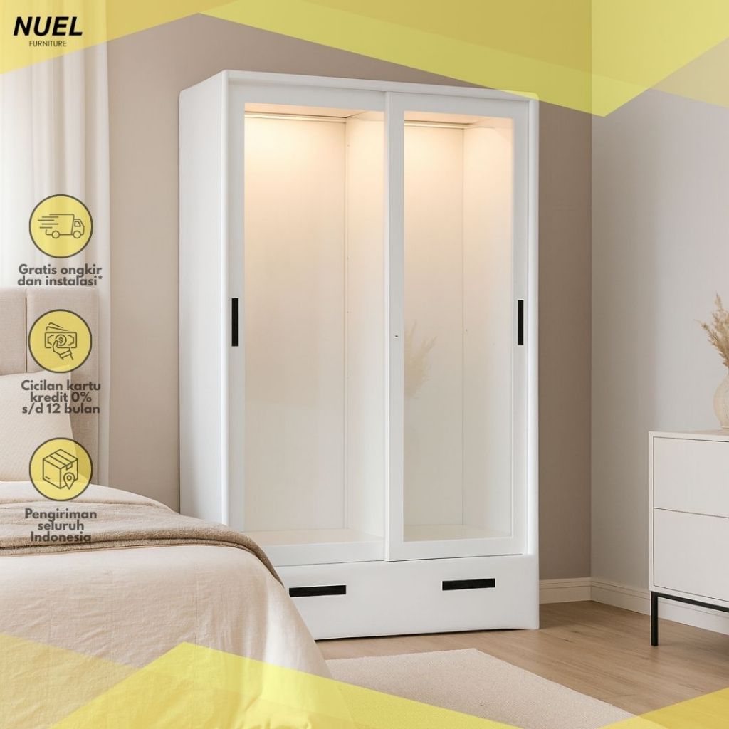 Jual NUEL Lemari Baju Sliding Wardrobe Kaca/Lemari Pakaian Dress Besi 2 ...