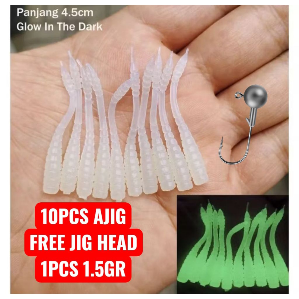 Jual 10PCS UMPAN MINI SOFTLURE AJIG GLOW IN DARK - FREE 1PCS KAIL JIG ...