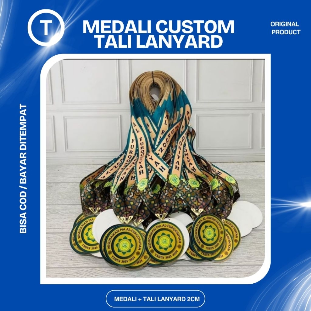Jual medali costum + tali lanyard - mendali wisuda kelulusan lomba ...