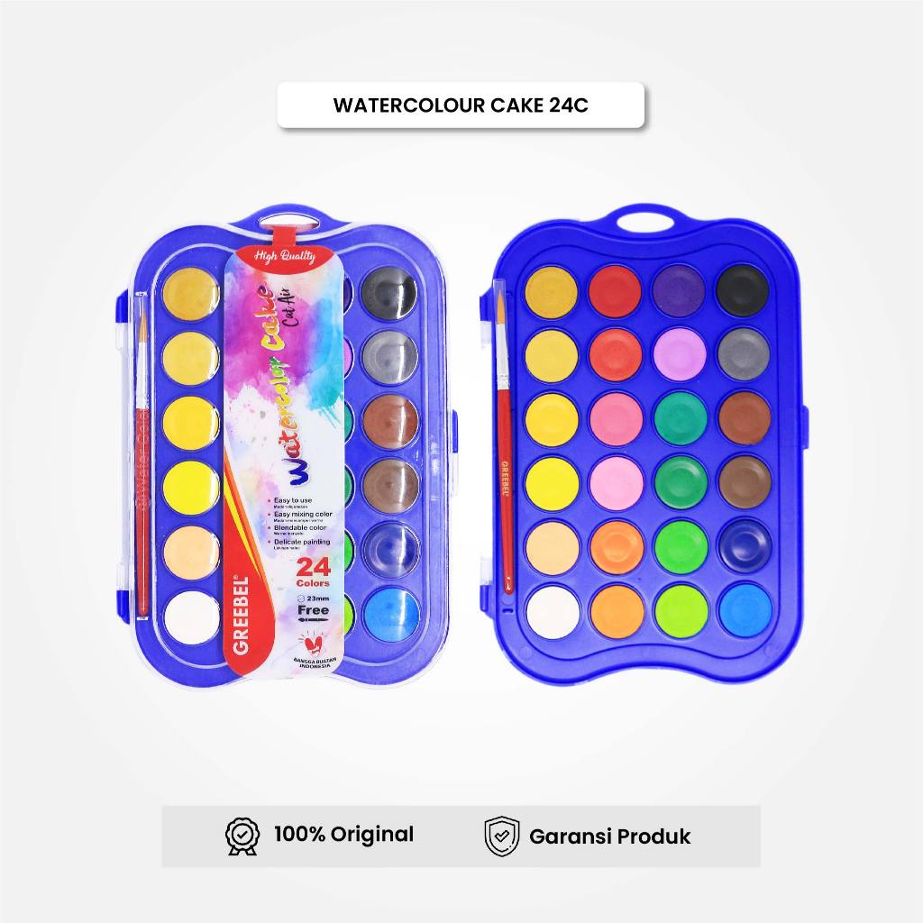 Jual GREEBEL Cat Lukis Air Padat Cat Lukis Set Watercolor Cake 24 Warna ...