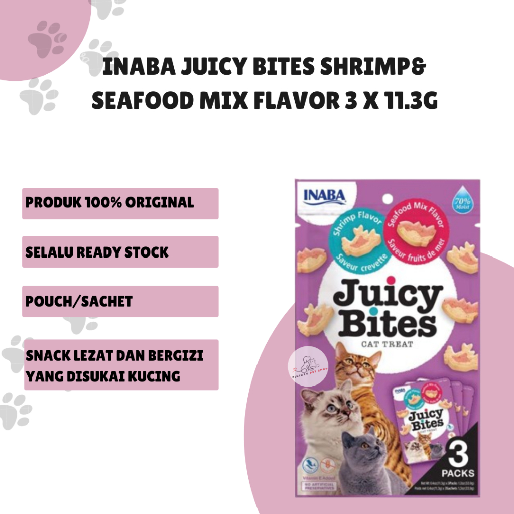 Jual INABA JUICY BITES SHRIMP&SEAFOOD MIX FLAVOR 3 x 11.3G - Cat Snack ...
