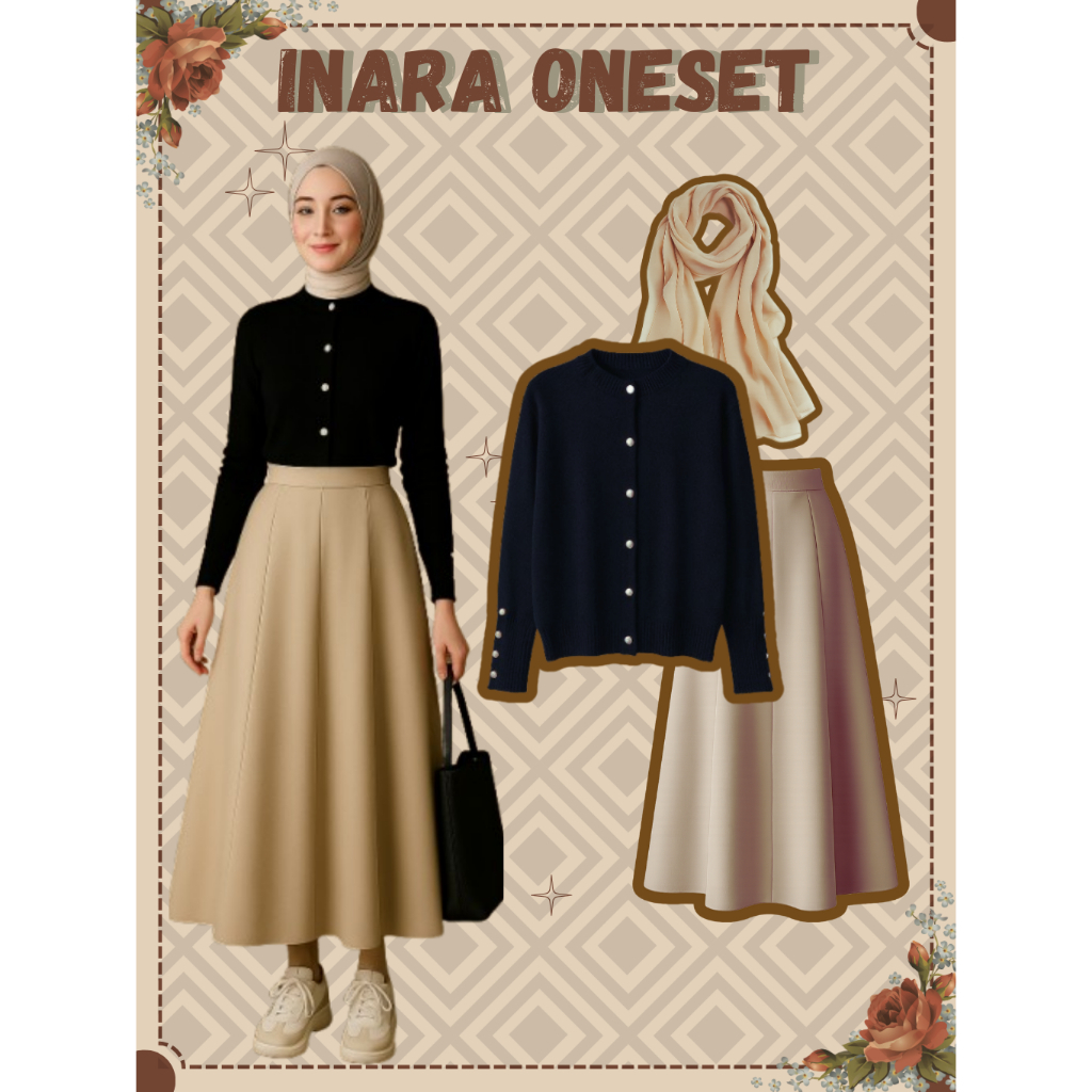 Jual 3 IN 1 Inara Oneset - Outfit Hijab Cardigan Rajut Rok & Pashmina ...
