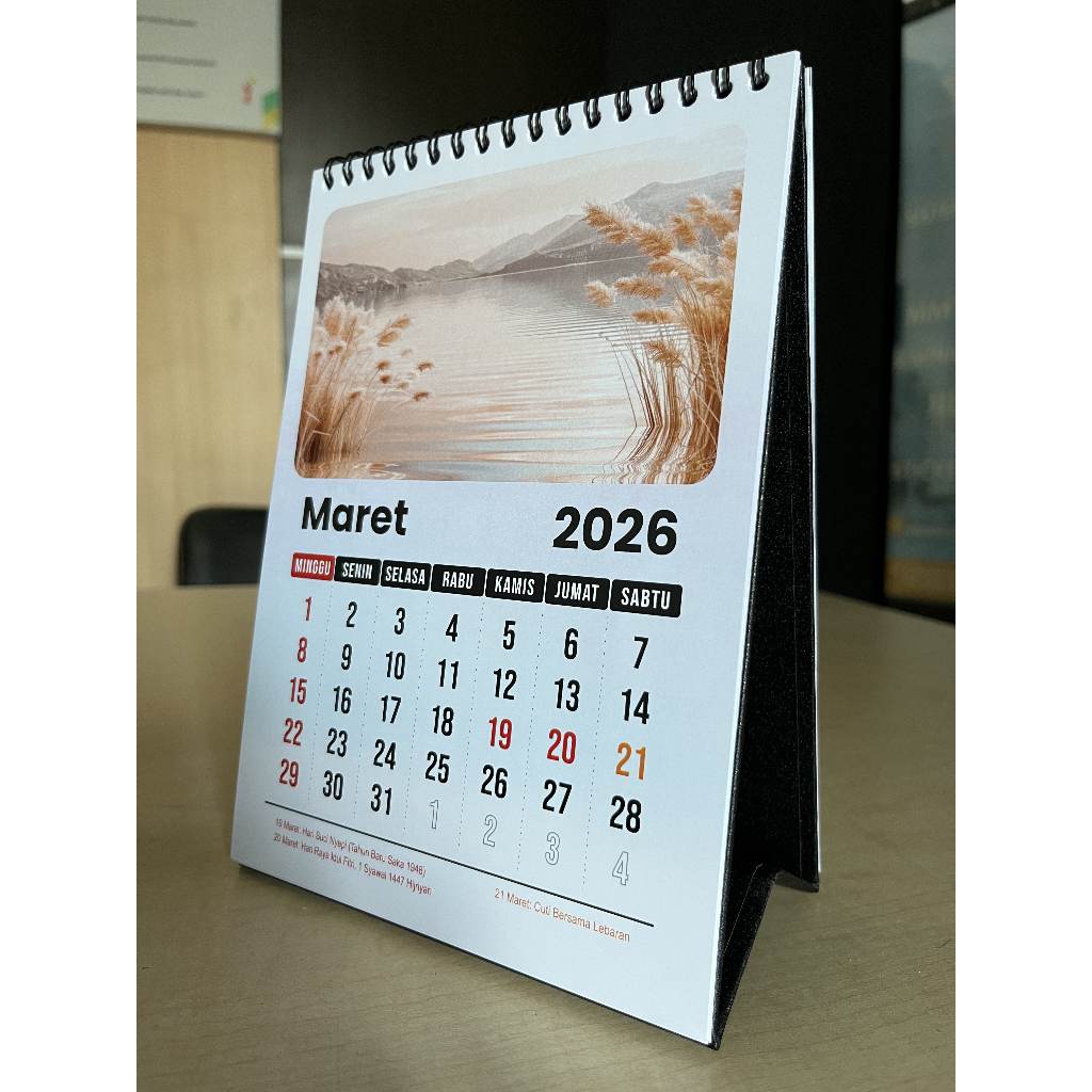 Jual Cetak Kalender Meja Tahun 2026 Custom - Penyangga Linen Hitam ...