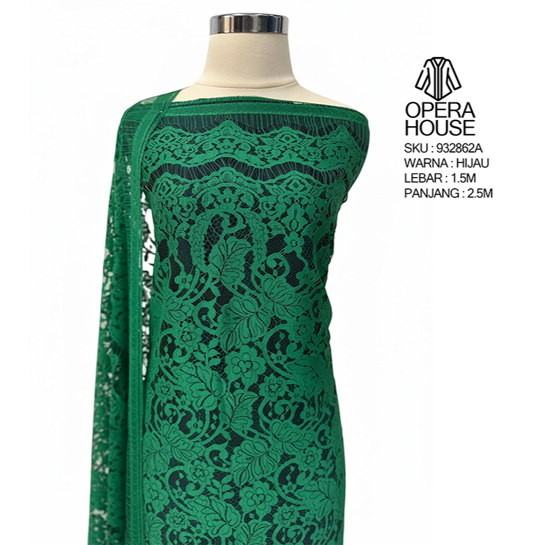 Jual Brokat kebaya classic bahan kain fatmawati papaya bunga hijau semi ...