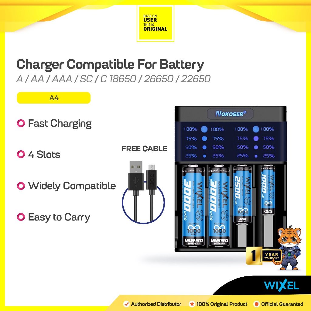 Jual WIXEL - Nokoser A4 Charger Baterai 4 Slot A / AA / AAA / SC / C ...