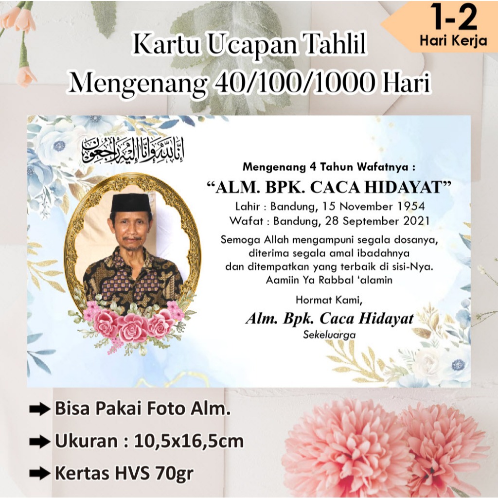 Jual Ucapan Mengenang 7/40/100/1000 hari wafatnya, Kartu Ucapan Mengenang Print Ucapan Kotak ...