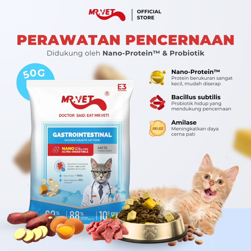 Jual [NEW] Mr. Vet - Makanan kucing kering 50g Mr. Vet E3 untuk sistem ...