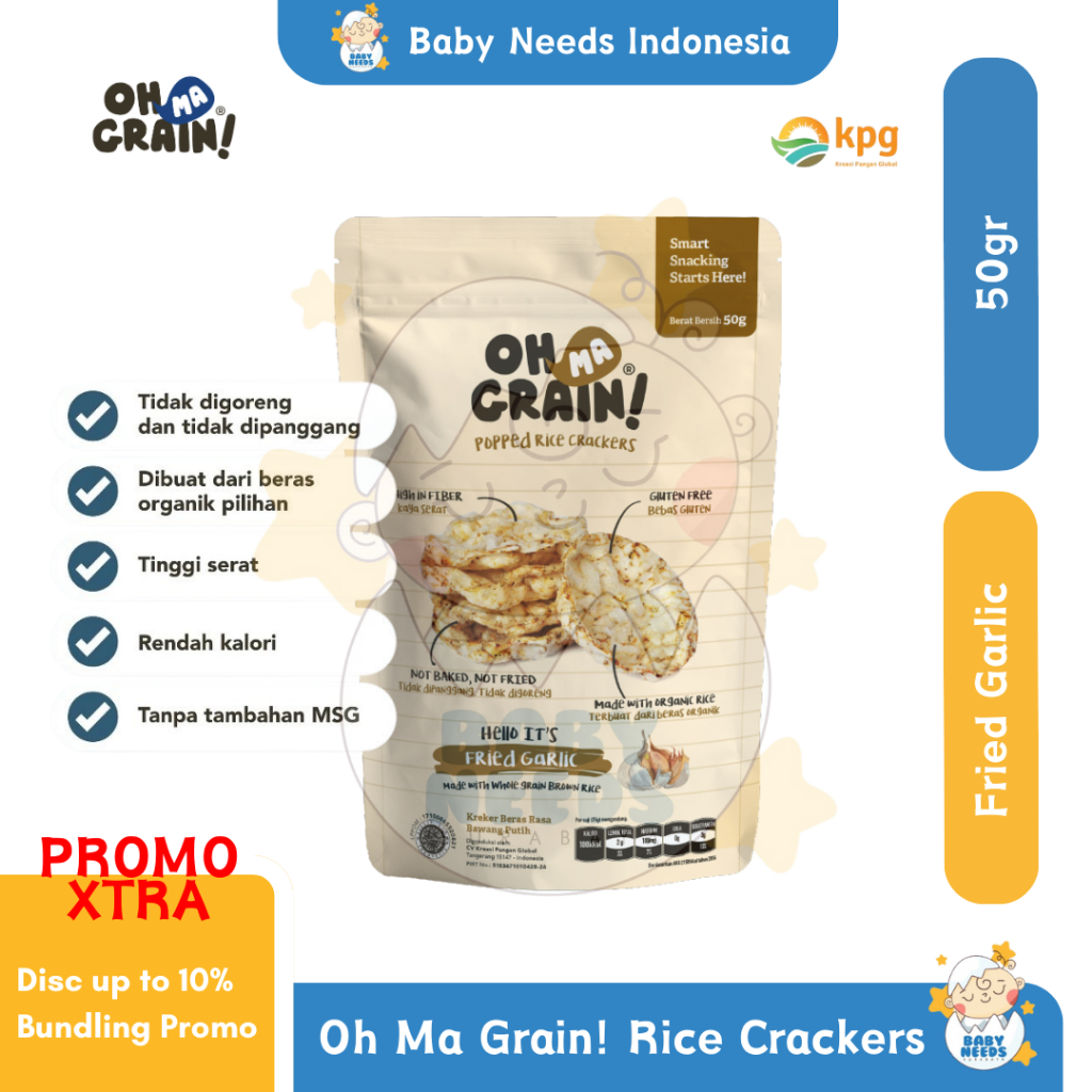 Jual Oh Ma Grain! - Popped Rice Crackers Garlic - Snack Sehat - 50 gr ...