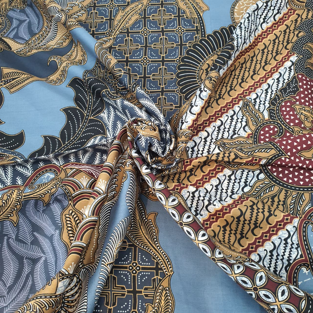 Jual Katun Batik Parang Lereng Flora Tradisional Blue Brown MIx Maroon ...