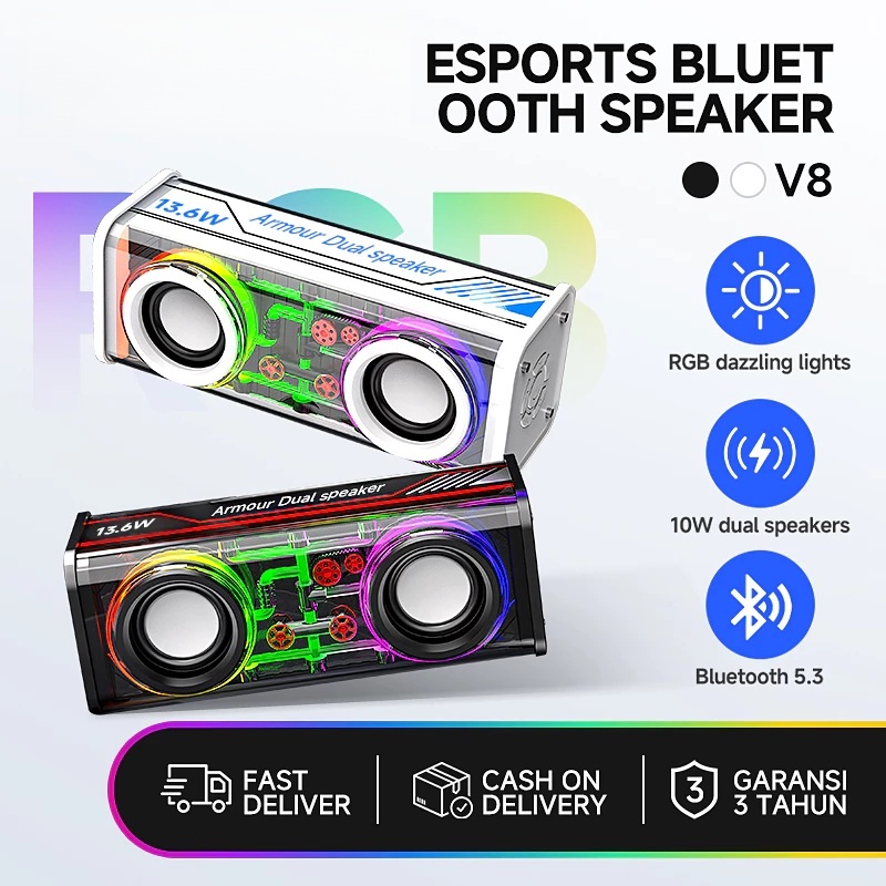 Jual V8 Original Mecha Speaker Bluetooth mini LED Portable V8 Dual led ...